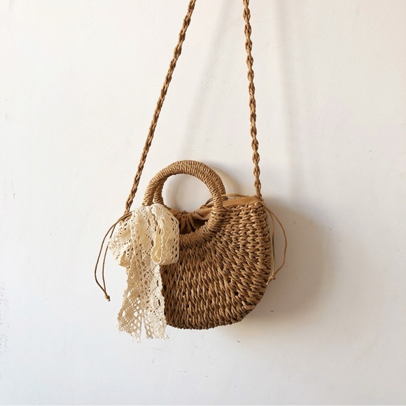 Bags | Drawstring Straw Braided Crossbody Bag | Poshmark
